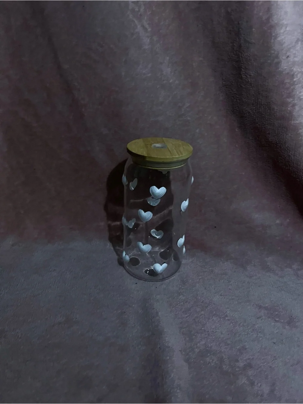 Jars | Dining | Clear Drinking Glass Jar With White Hearts And Wood Lid ...